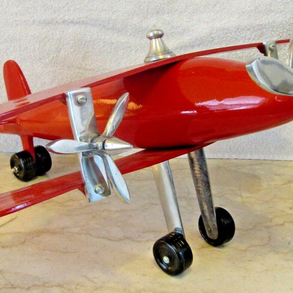 Accents | Vintage Red Metal Prop Biplane With Moving Propellers And ...